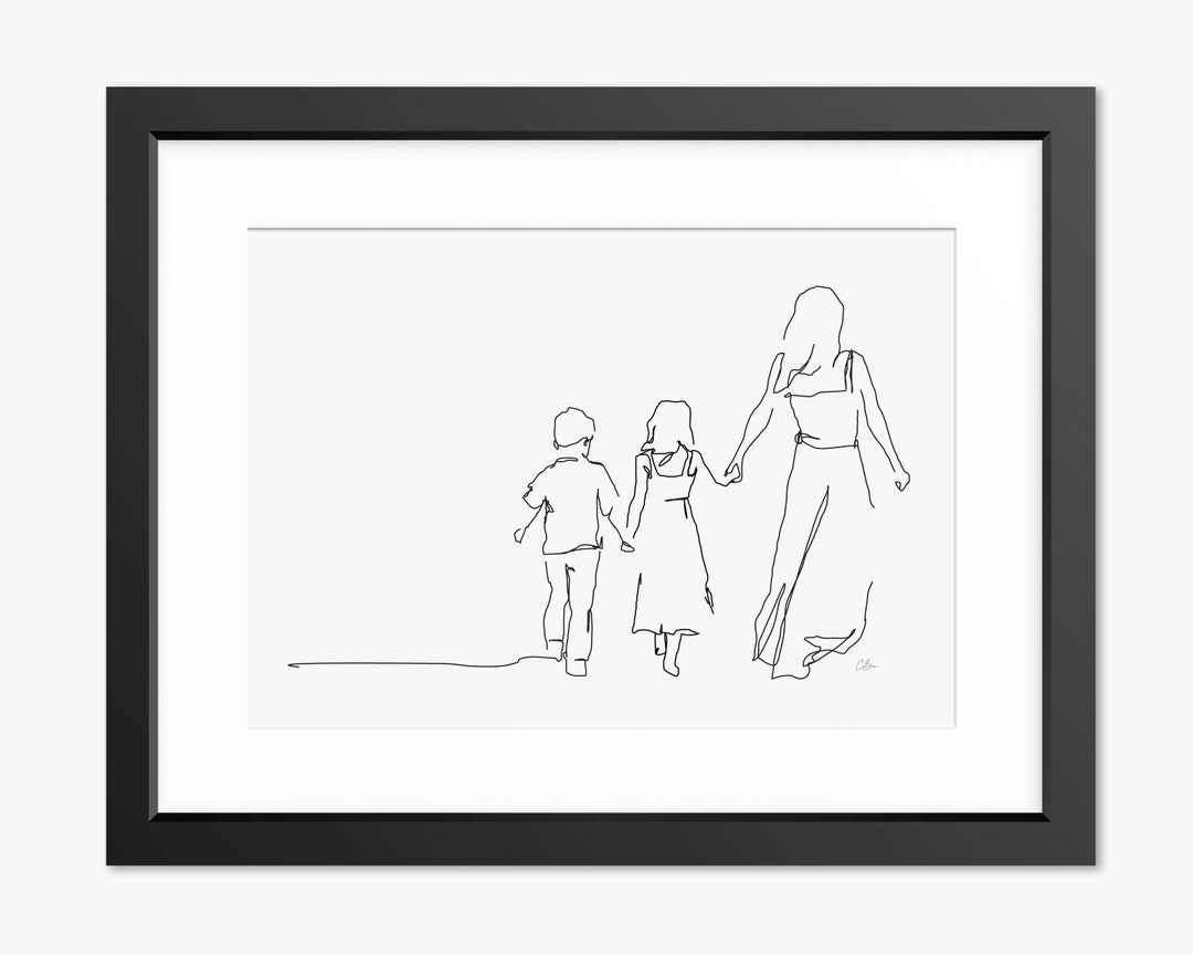 Mother and Children Drawing, Family Drawing, Special Gift for Mom, Mum ...
