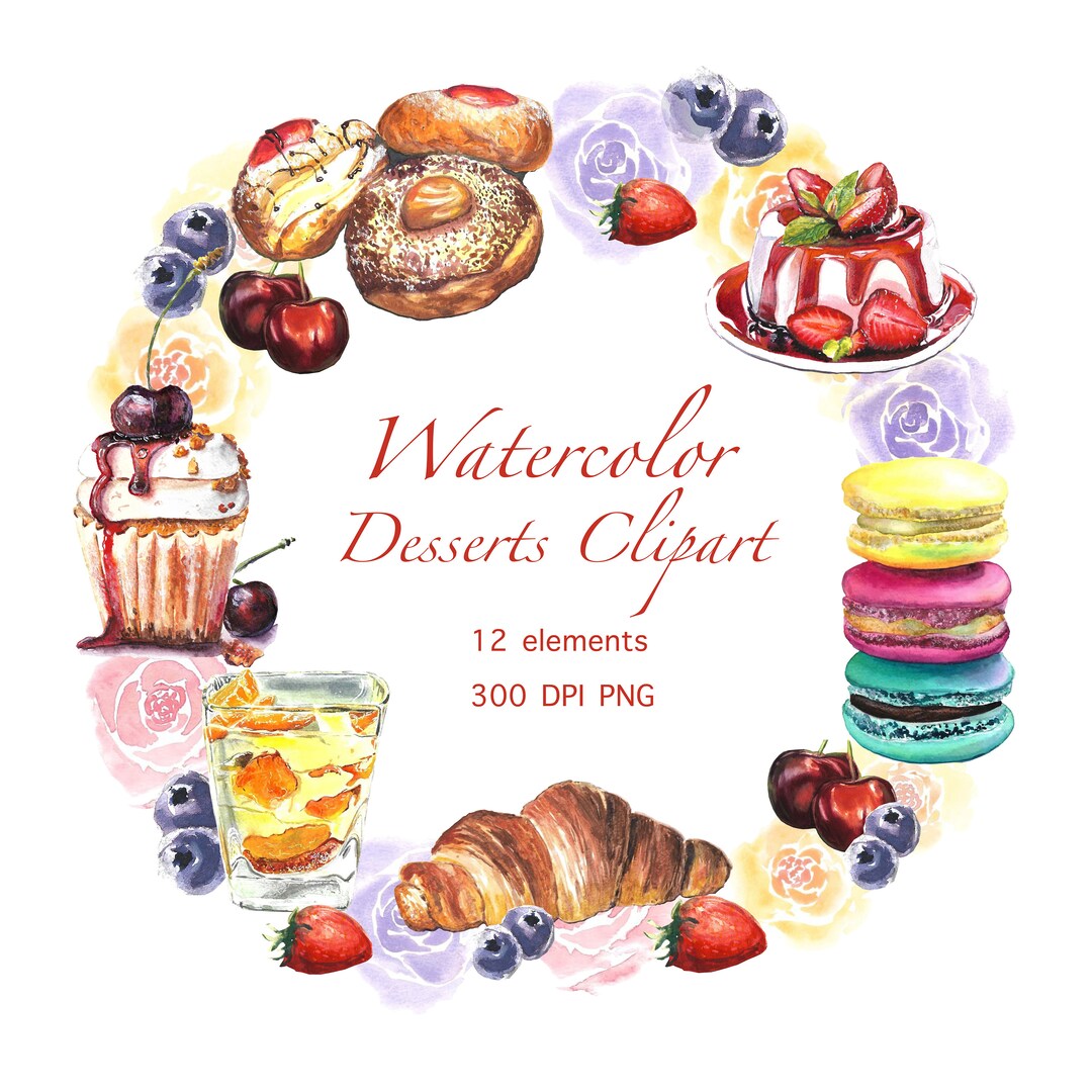 Watercolor Sweets and Desserts Clip Art, Hand Painted, Food ...