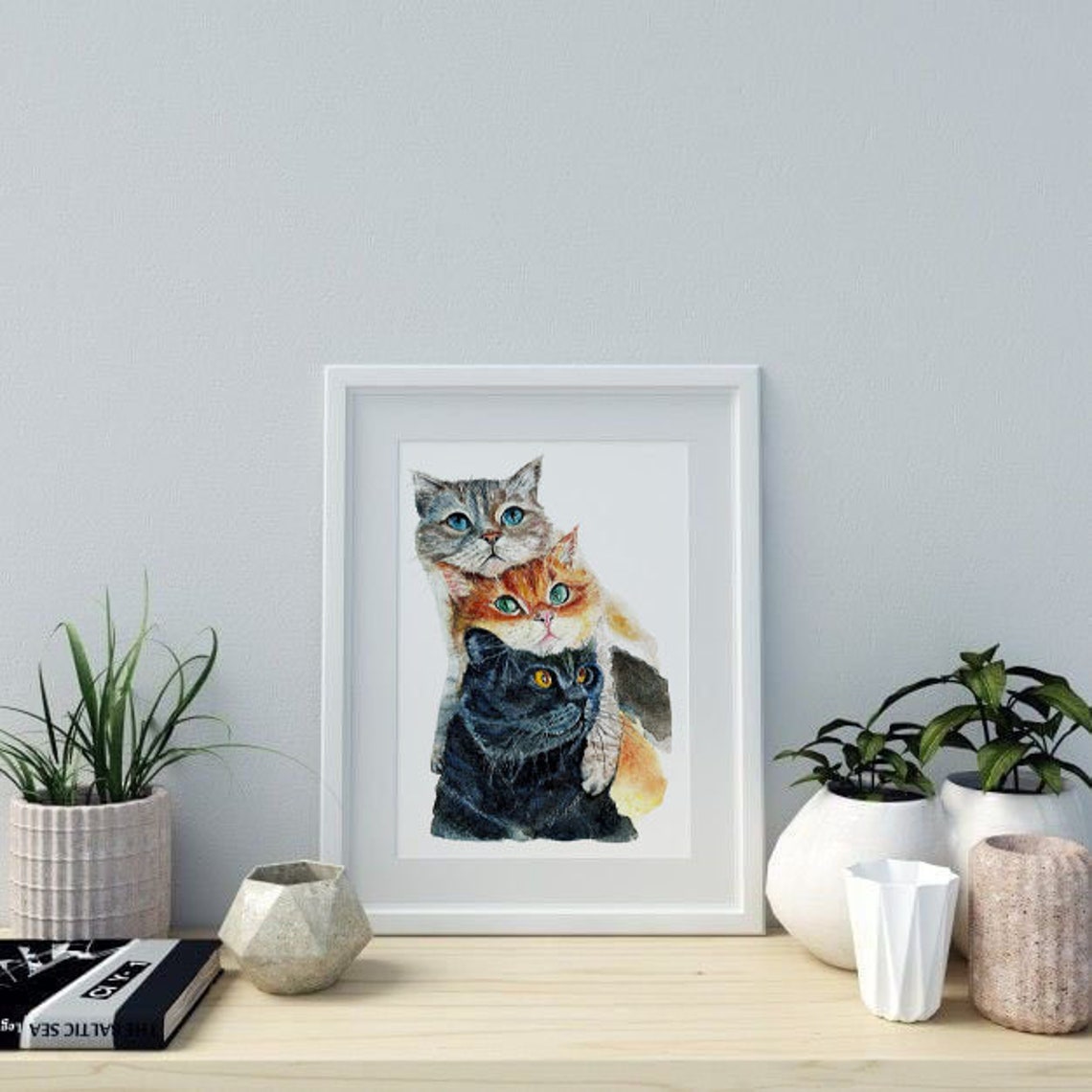 Watercolour Cats, Cats Stack Digital Prints, JPG Files, Wall Decor ...