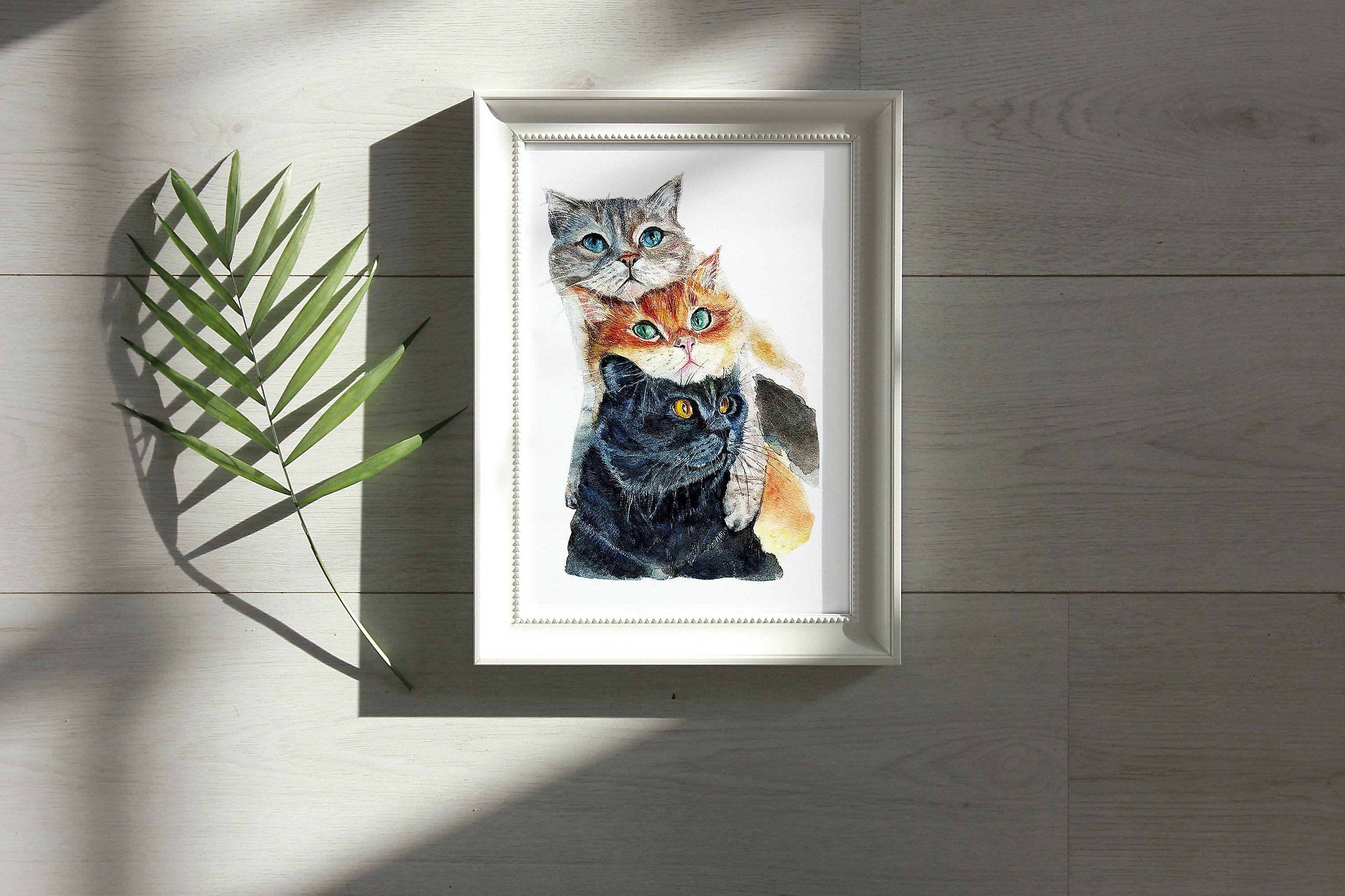 Watercolour Cats, Cats Stack Digital Prints, JPG Files, Wall Decor ...