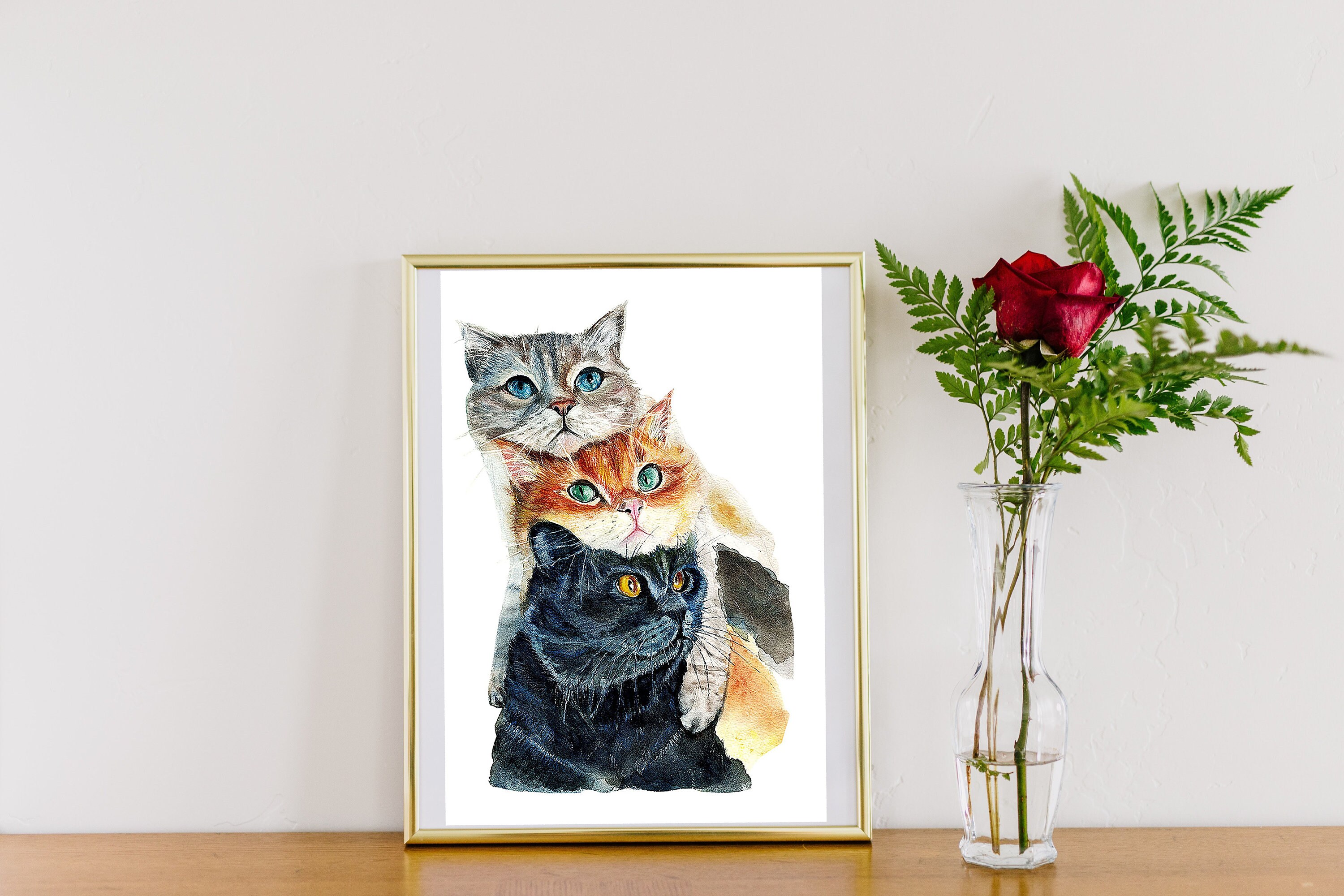 Watercolour Cats, Cats Stack Digital Prints, JPG Files, Wall Decor ...