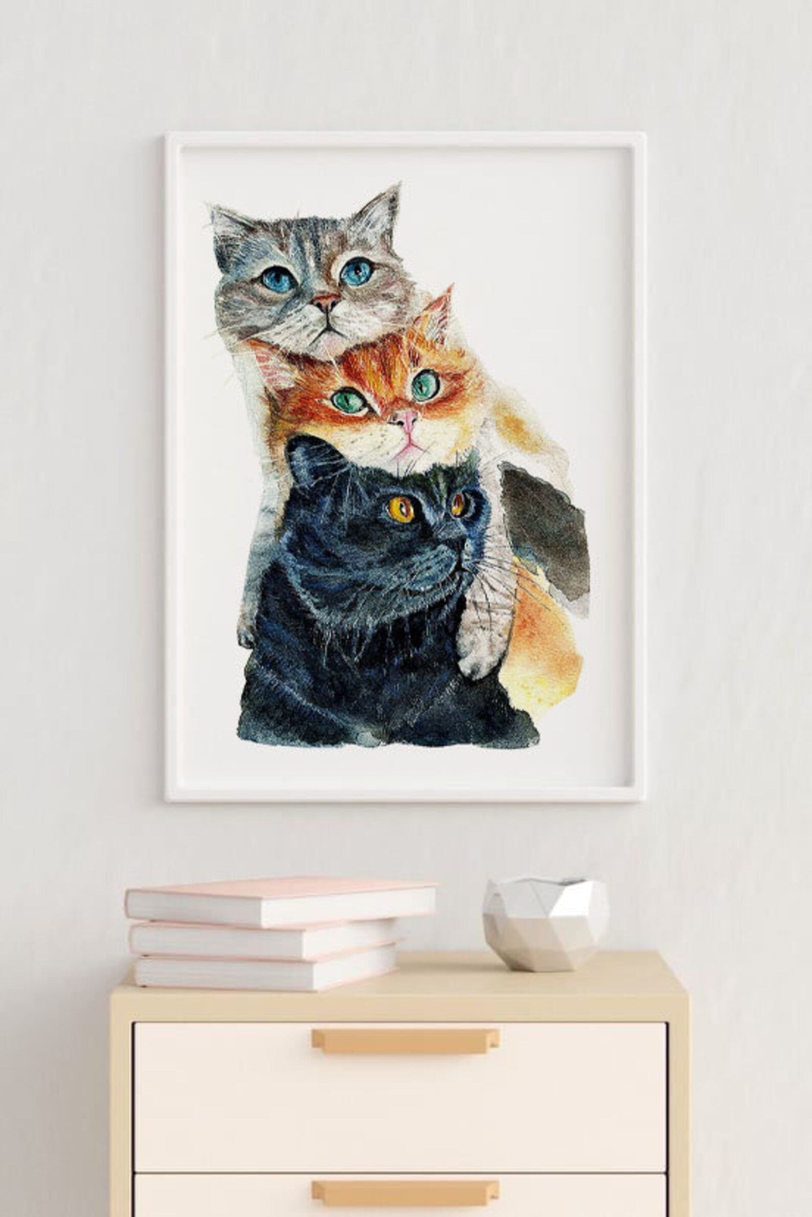 Watercolour Cats, Cats Stack Digital Prints, JPG Files, Wall Decor ...