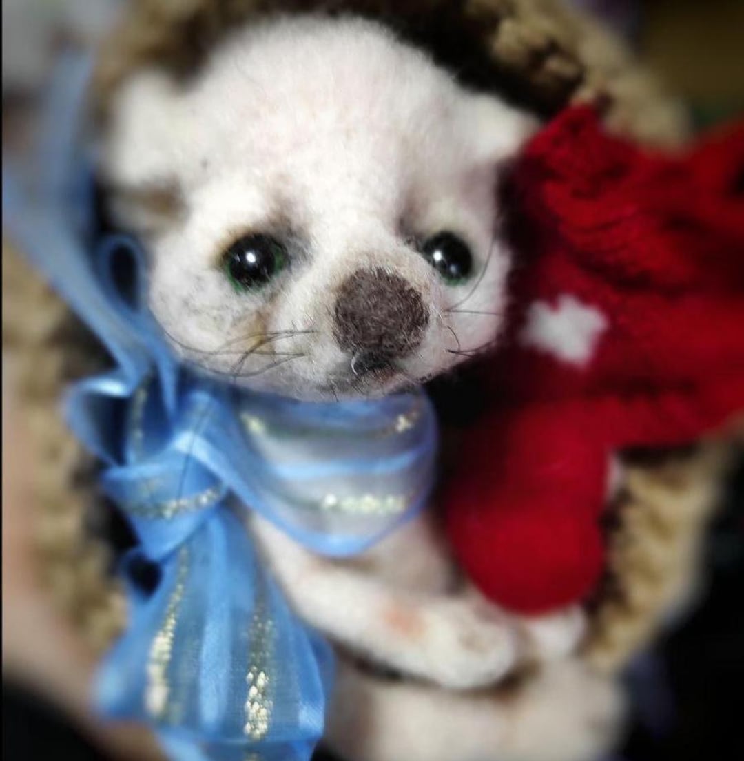 White Fennec Fox in a Red Sweater. Poseable Art Doll Realistic Animal ...