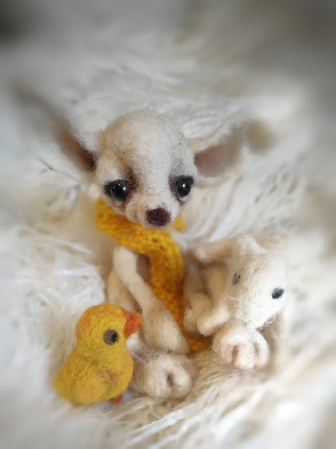 White Fennec Fox and His Two Friends. Green-eyed Fenes. Art Doll Animal ...