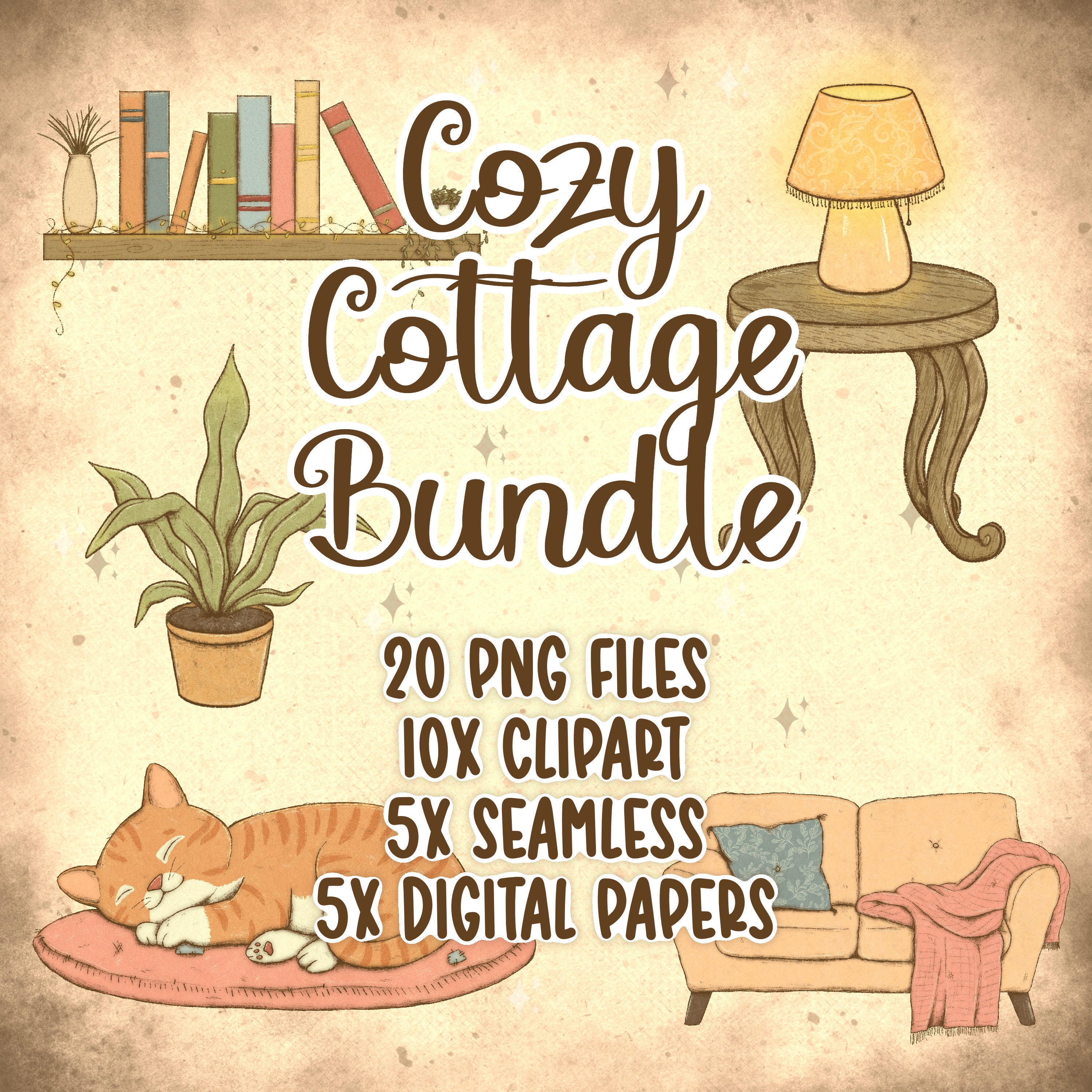Cozy Cottage Clipart Bundle Hand-drawn Digital Elements PNG - Etsy