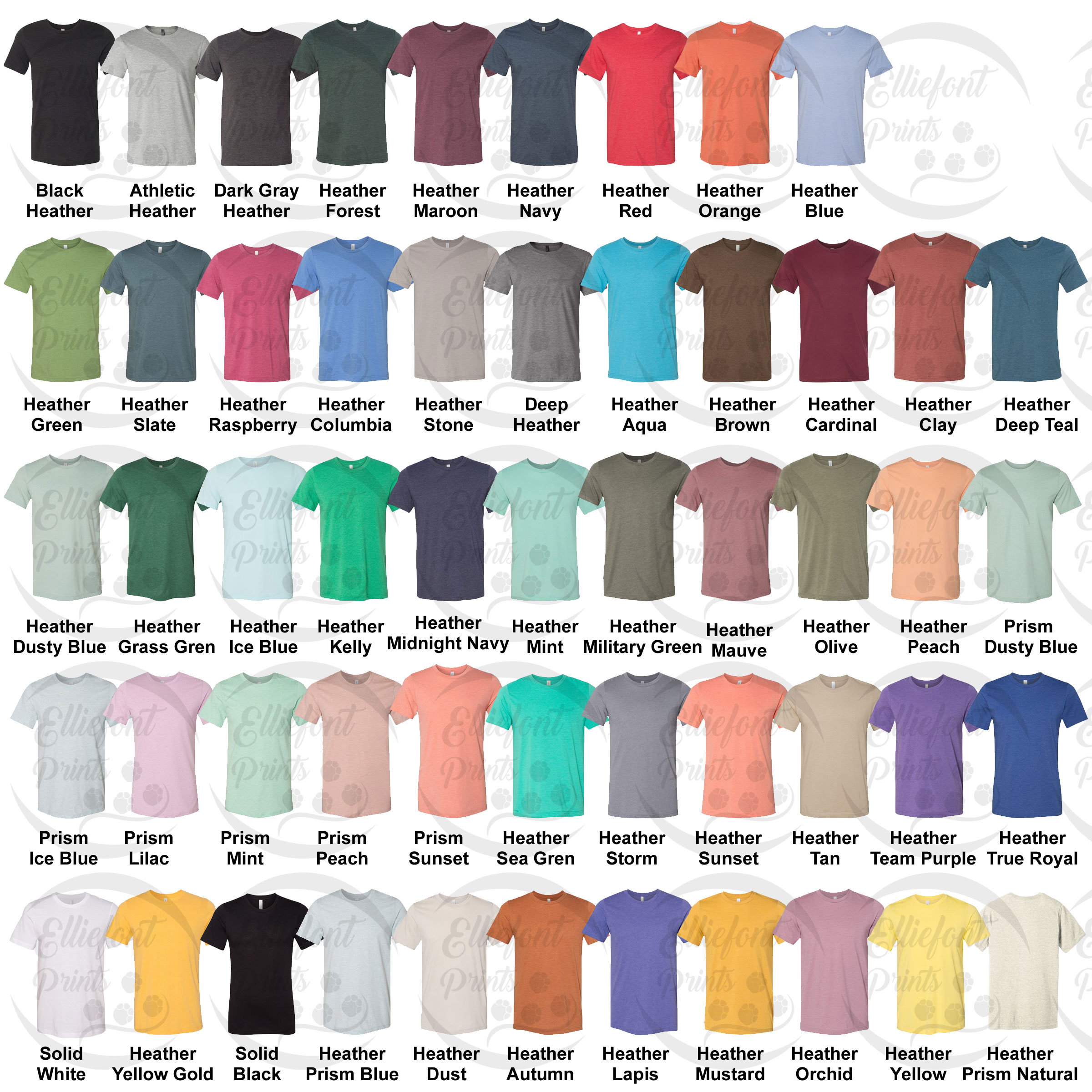Bella Canvas 3001cvc Color Chart Unisex Jersey Tshirt Color Etsy