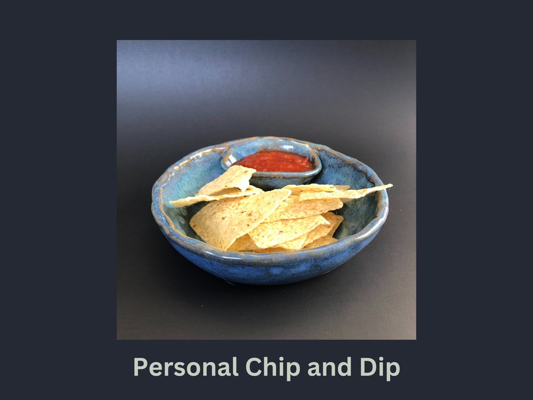 Rustic Chip and Dip Tray, Chip Container, Salsa, Log Cabin Dishes, Blue ...