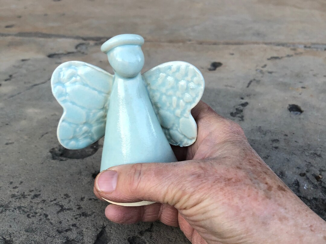 Pale Blue Ceramic Angel Figurines - Etsy