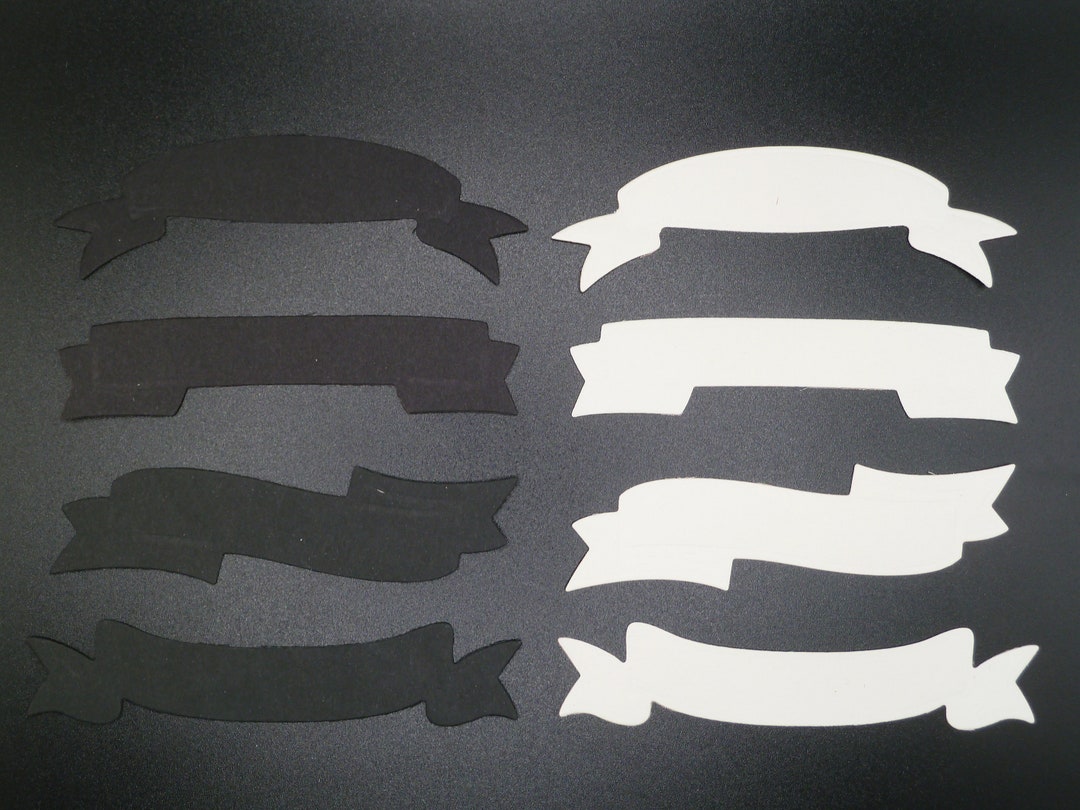 Scroll Banner Die Cuts: Black & White Cardstock Embellishments - Etsy