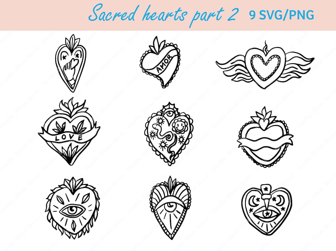 Mexican Sacred Hearts Png/ Svg, Sacred Heart Digital Download ...