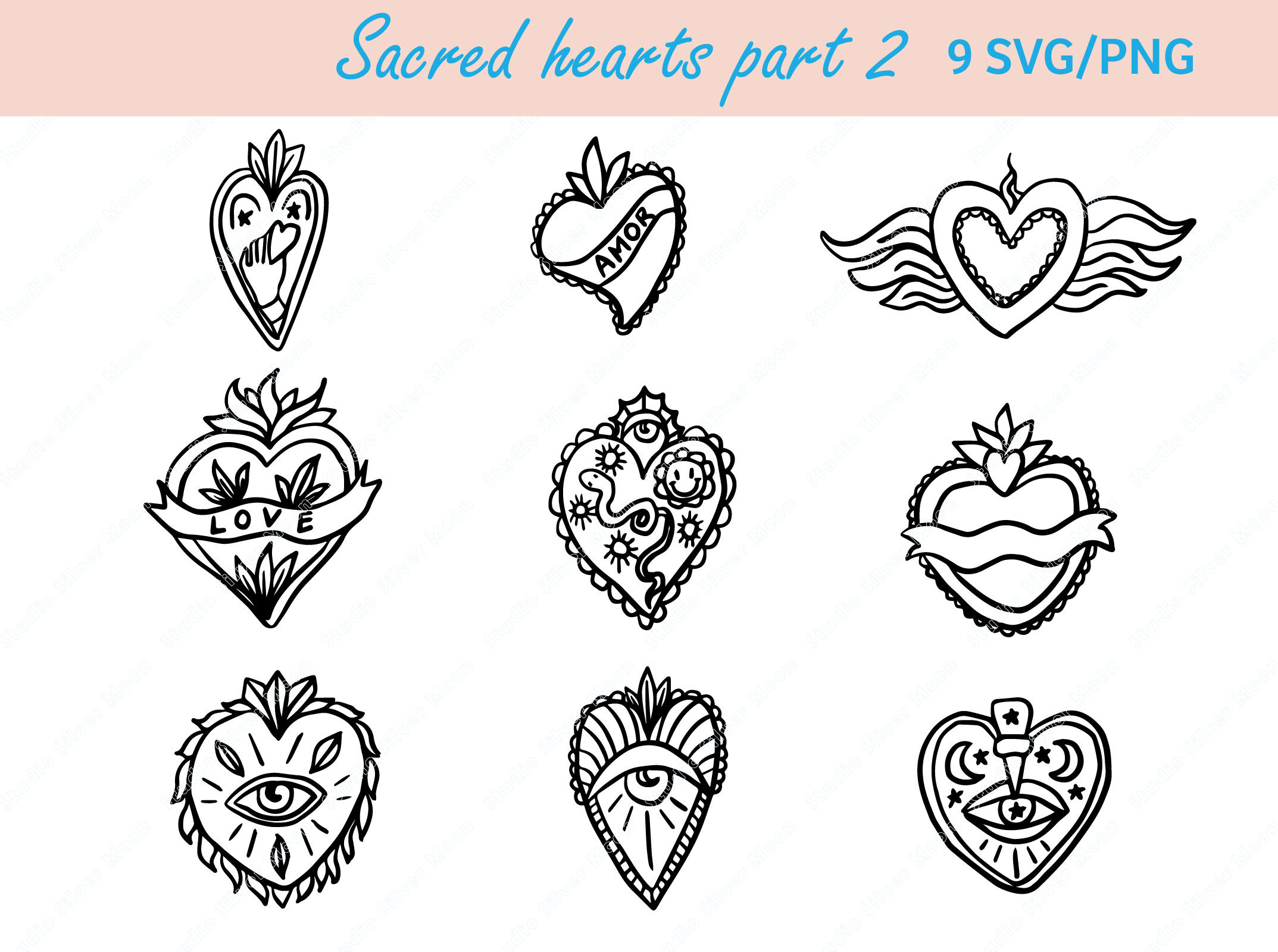Mexican Sacred Hearts Png/ Svg, Sacred Heart Digital Download ...