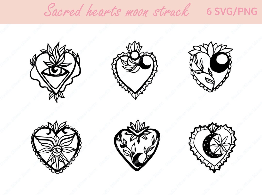 Sacred Heart Moonstruck Png Svg, Spiritual Cutfile, Mexican Sacred ...