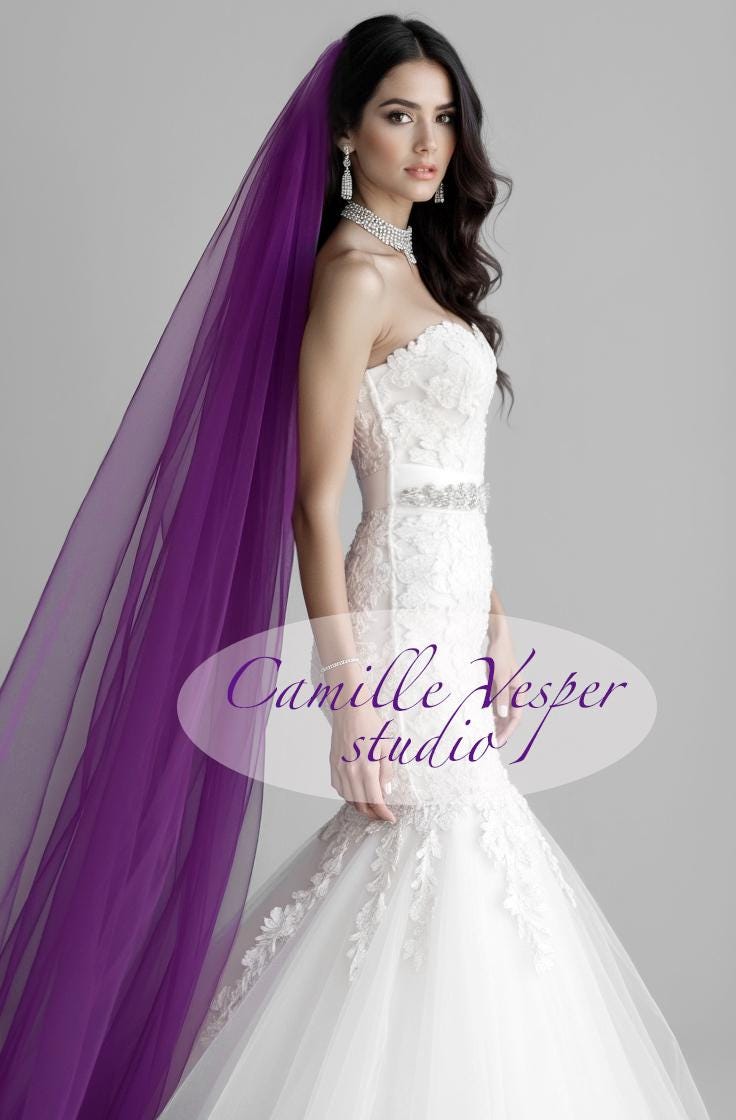 Deep Purple Violet Bridal Veil - Long Dark Royal Purple Wedding Veil - Etsy