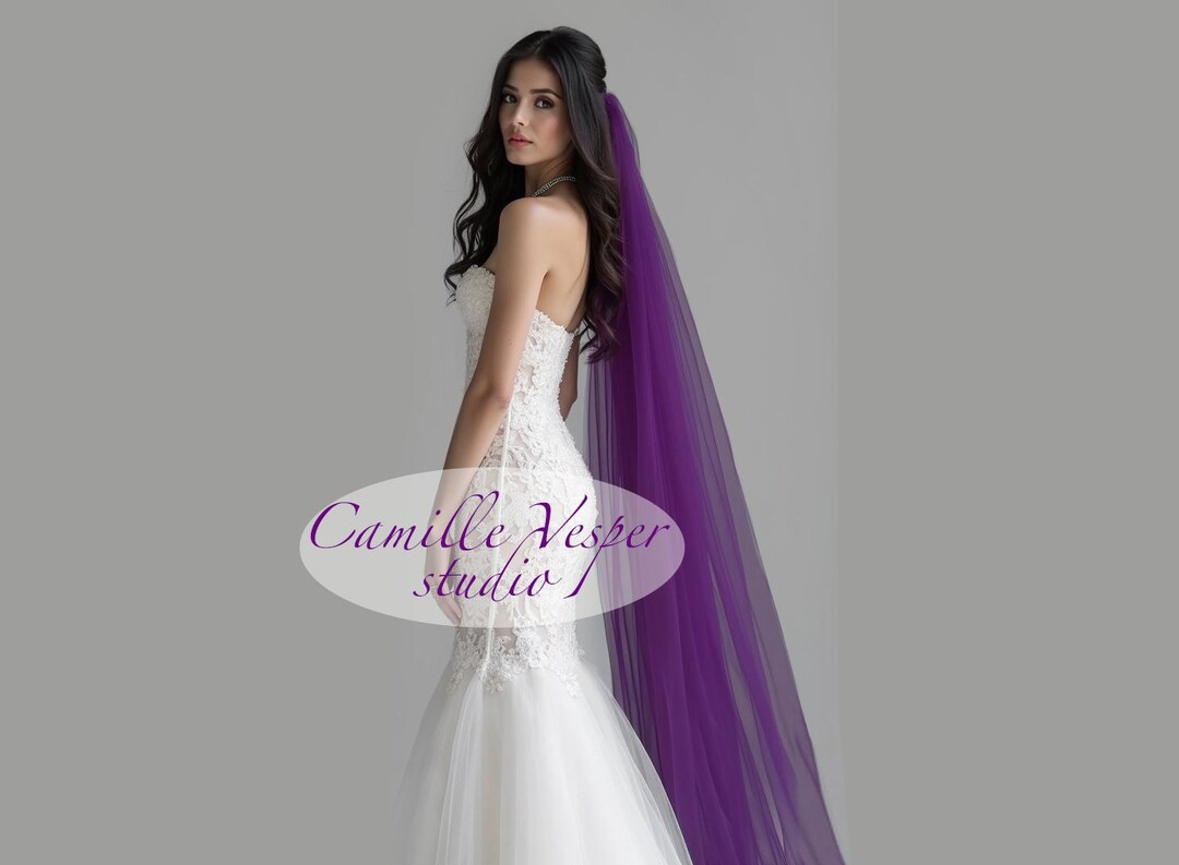 Dark Violet Purple Wedding Veil - Dark Purple Bridal Veil - Soft Tulle ...