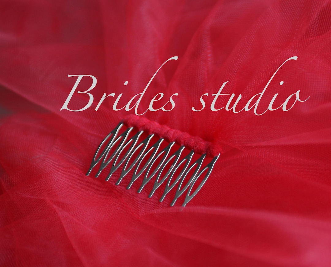 Two Tier Red Bridal Veil. Red Wedding Veil. Red Blusher Veil. Red Drop ...