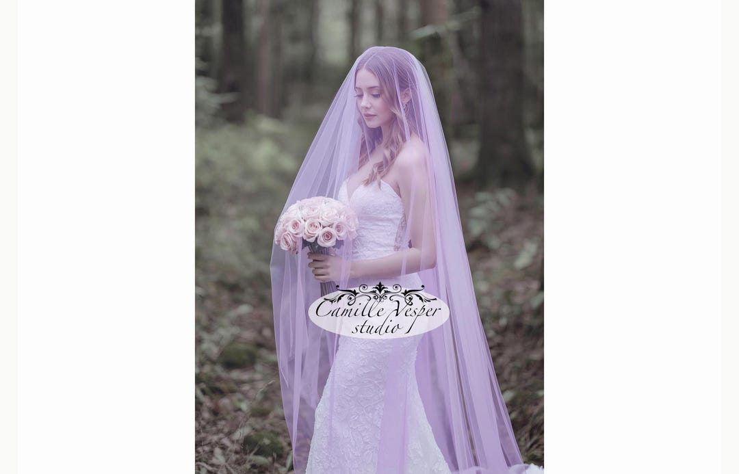 Two Tier Light Lavender Purple Tulle Wedding Veil - Lilac Purple Bridal ...