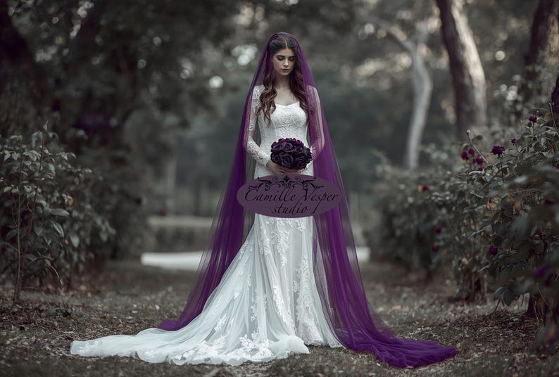 Gothic Purple Veil - Dark Purple Wedding Veil - Gothic Wedding Veil ...