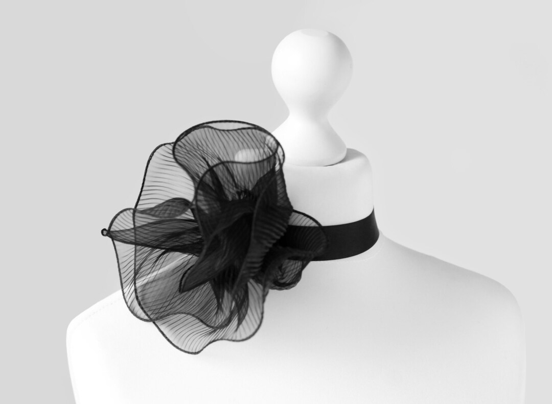 Extravagant Black Flower Choker Necklace With Satin Bow Tie - Etsy