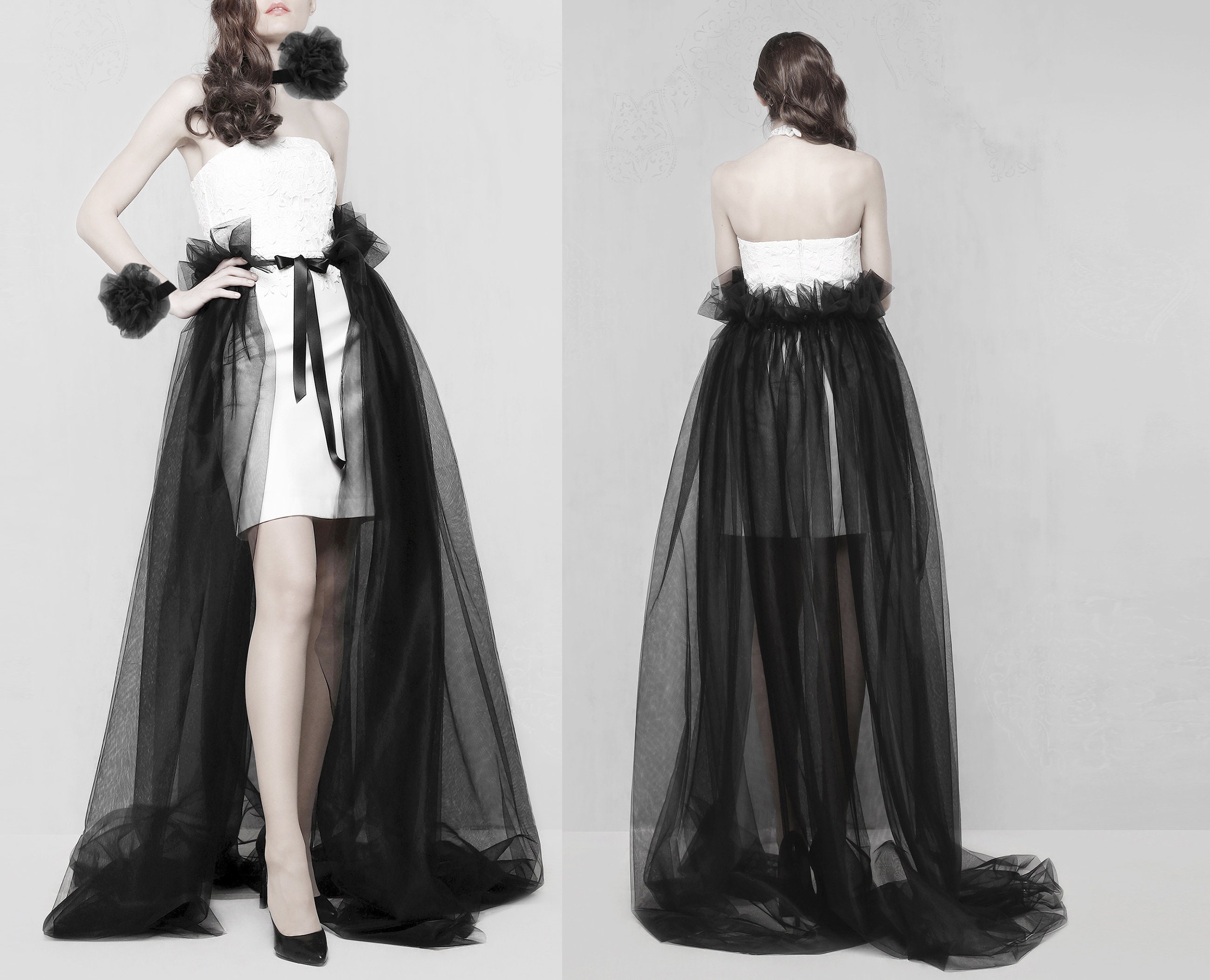 Detachable Black Wedding Tulle Skirt Train Bridal Belt Skirt Gothic ...