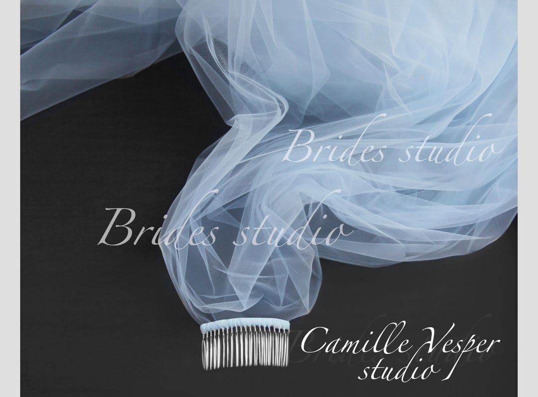 Light Blue Tulle Wedding Veil. Light Baby Blue Bridal Veil With Blusher ...