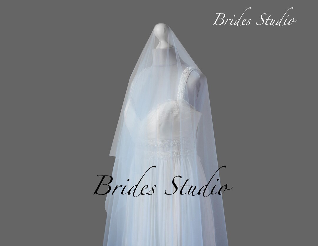 Two Tier Light Blue Wedding Veil Blue Blusher Veil Soft Tulle Blue ...