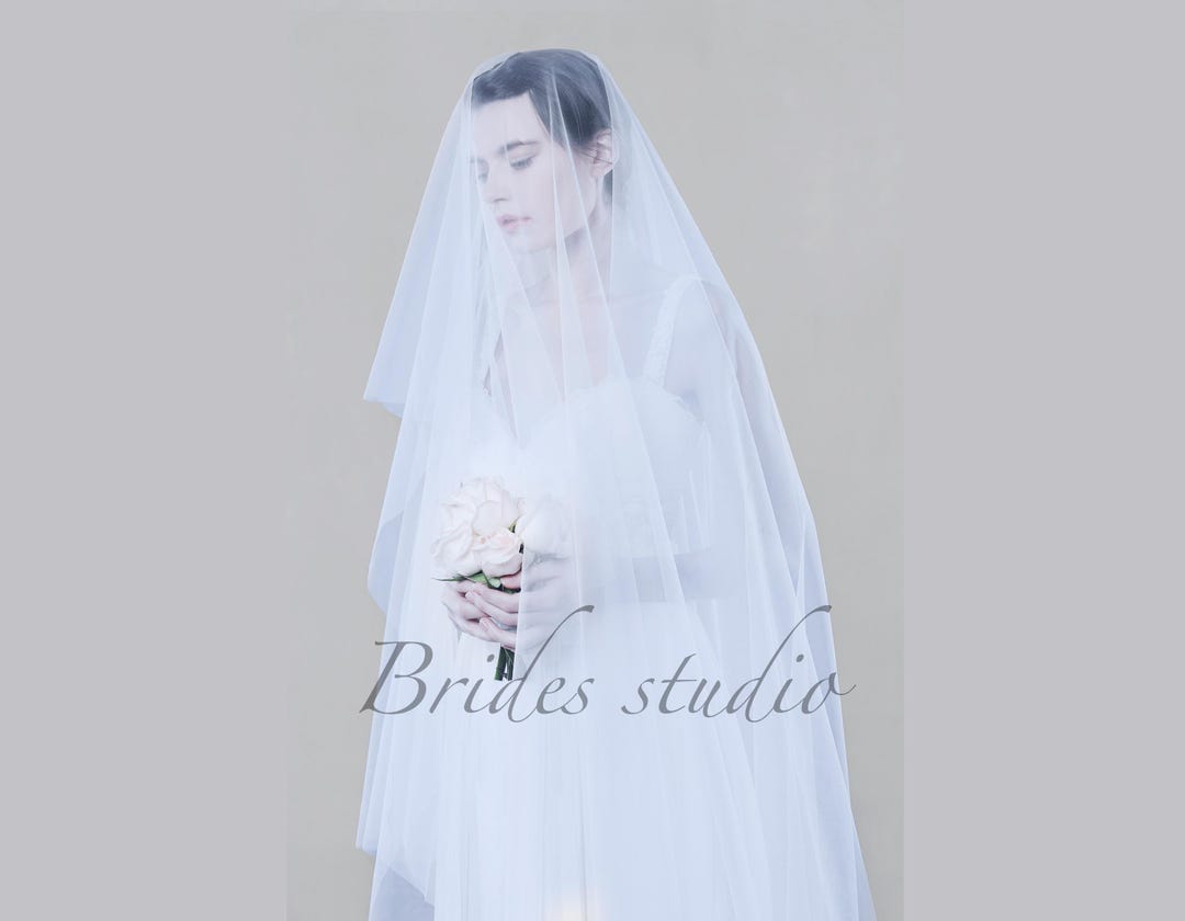Pale Blue Wedding Veil Soft Tulle Blue Bridal Veil Blue Blusher Veil ...