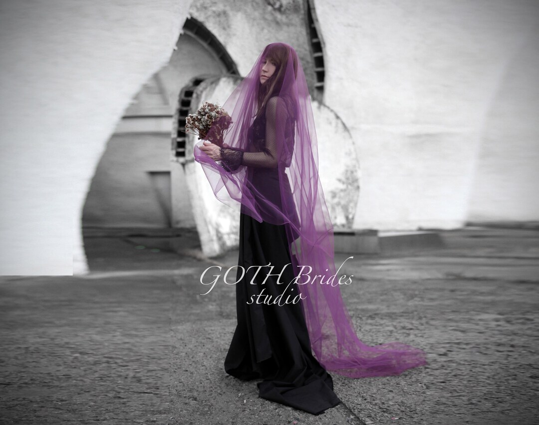 Dark Purple Wedding Veil Goth Bridal Veil Goth Purple Veil Long Purple ...