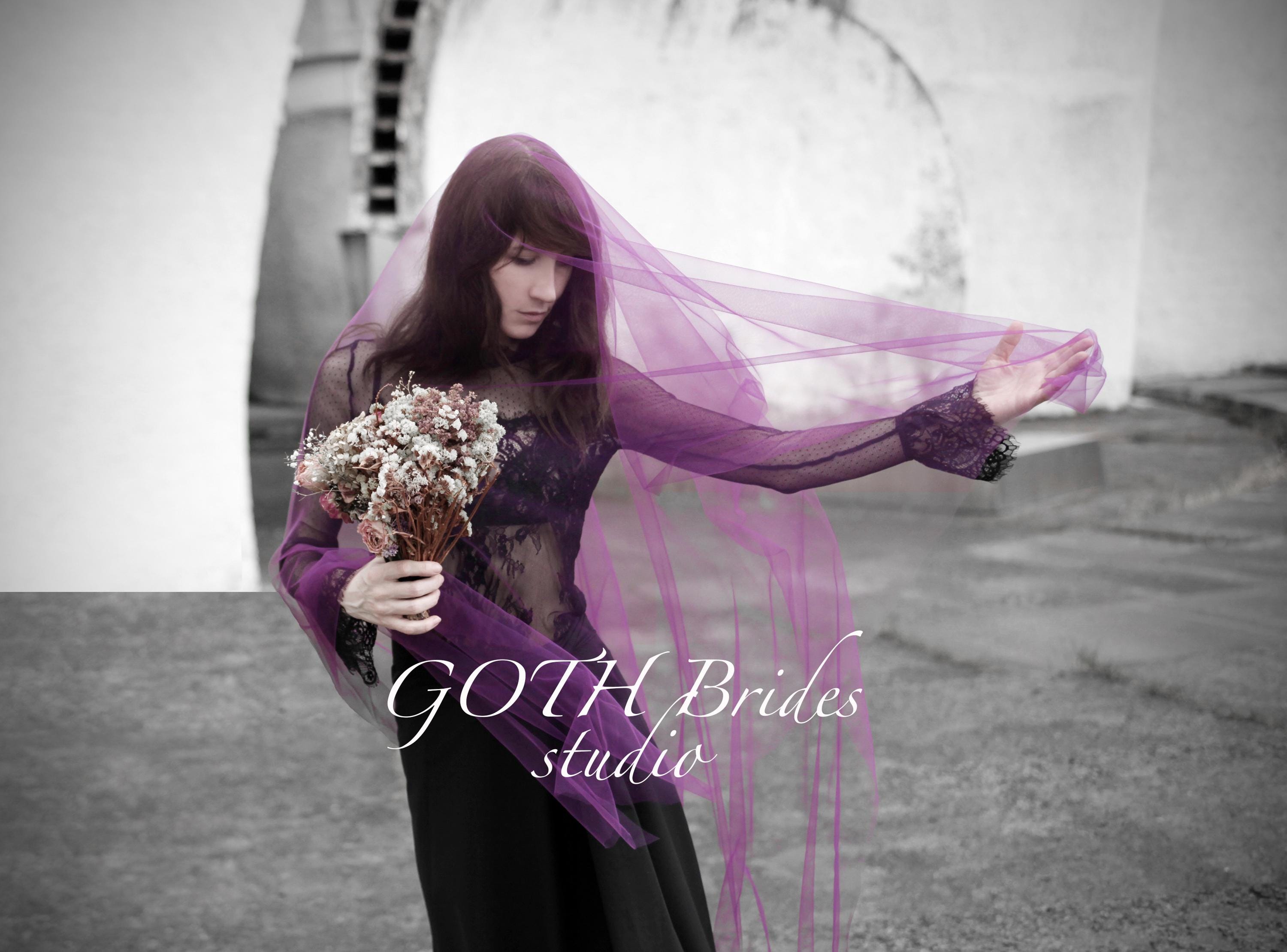 Dark Purple Wedding Veil Goth Bridal Veil Goth Purple Veil Long Purple ...