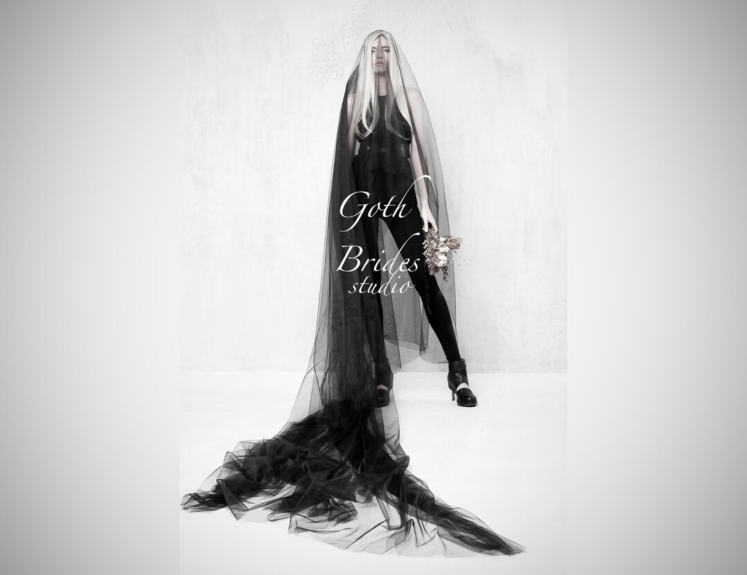 Long Black Wedding Goth Veil Halloween Wedding Veil Goth Bridal Veil ...