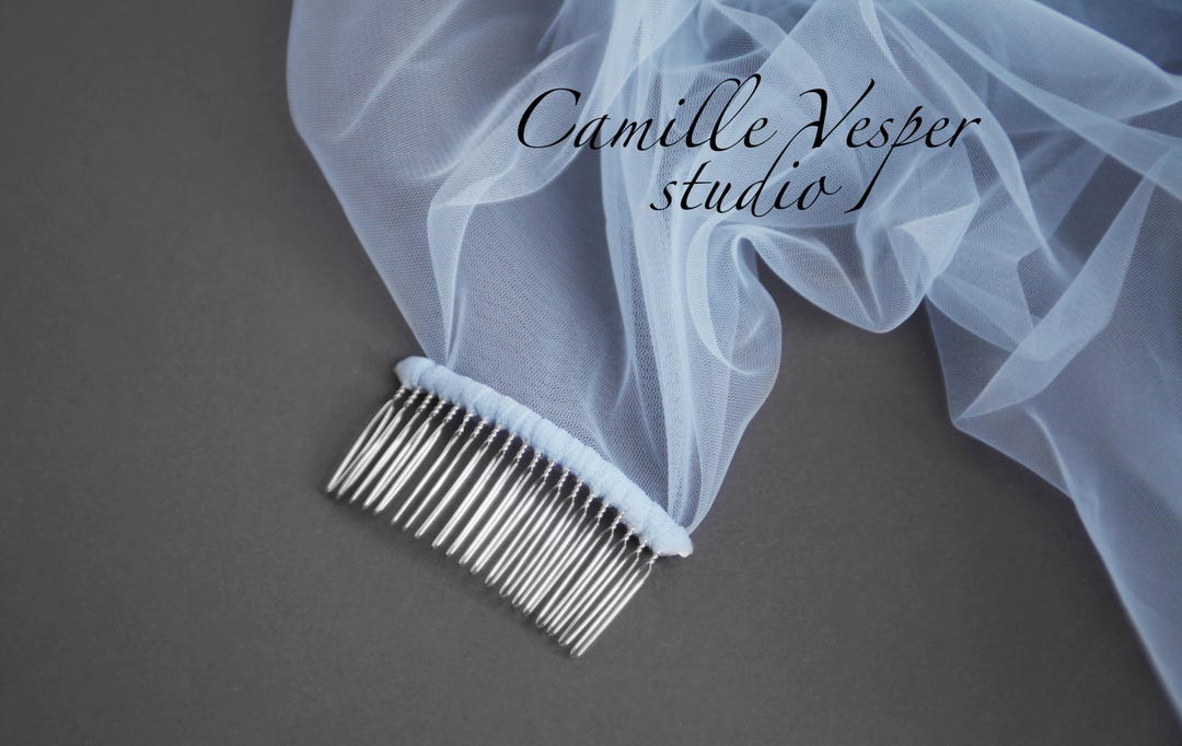 Simple Two Tier Blue Tulle Bridal Veil With Comb Blue Blusher Veil Blue ...