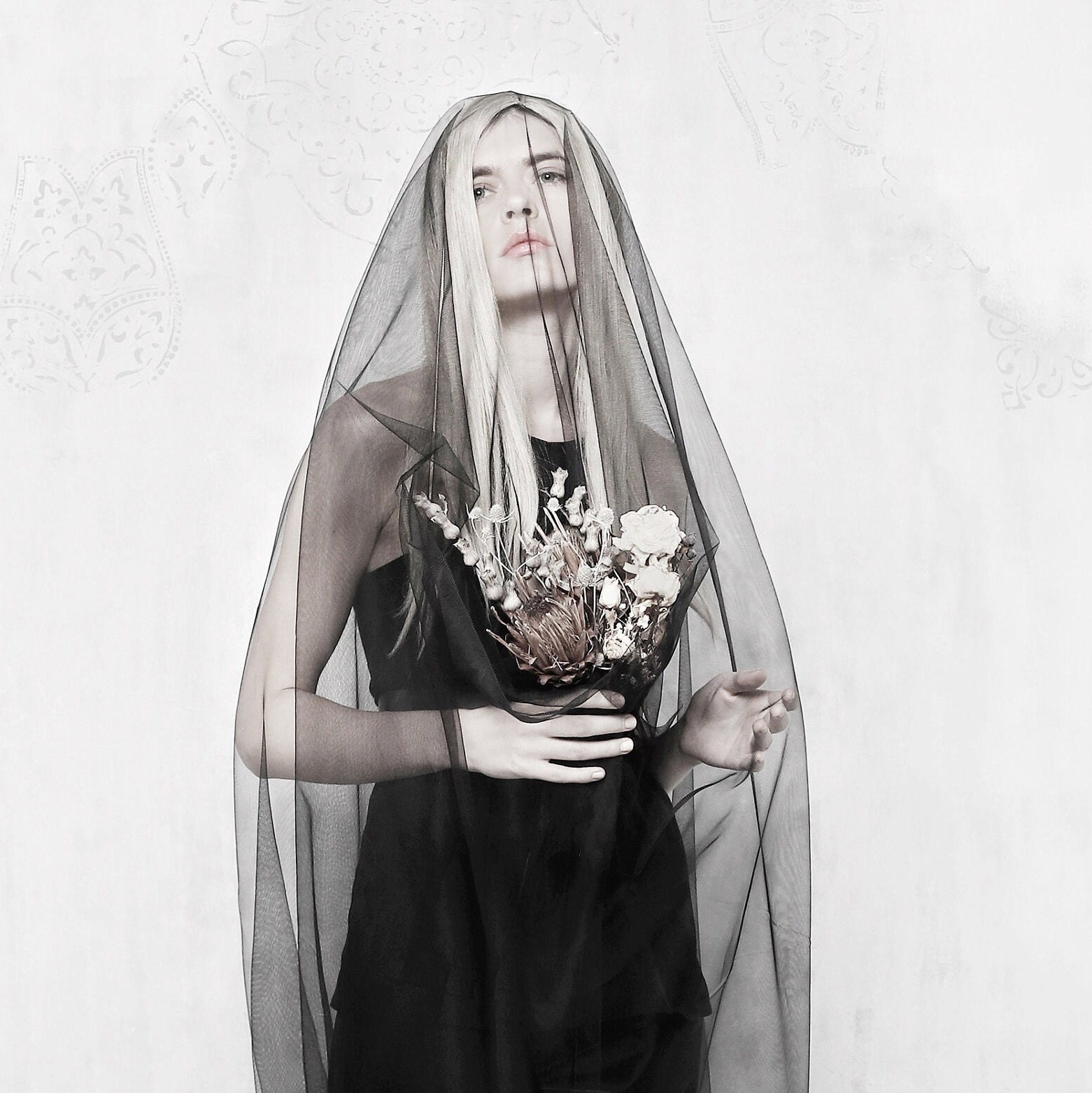 Gothic Black Wedding Veil. Long Black Bridal Veil. Cathedral Black Veil ...