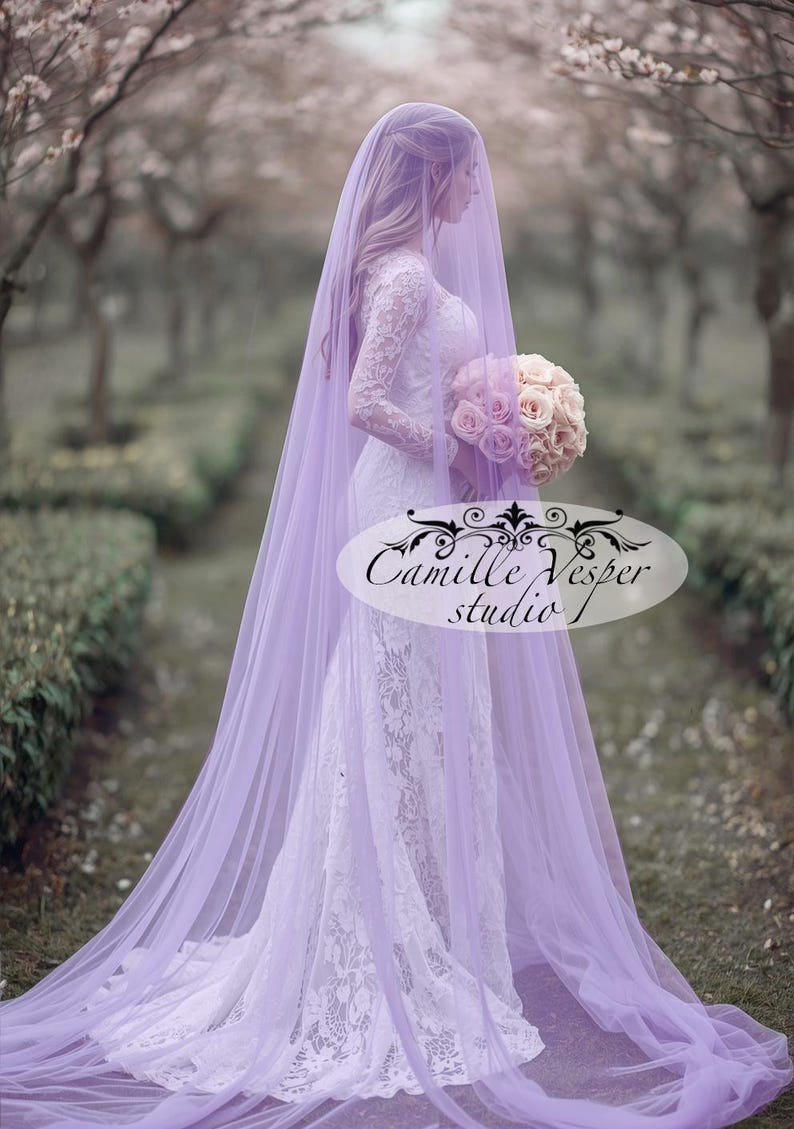 Lilac Lavender Purple Wedding Veil. Two Tier Light Lavender Bridal Veil ...