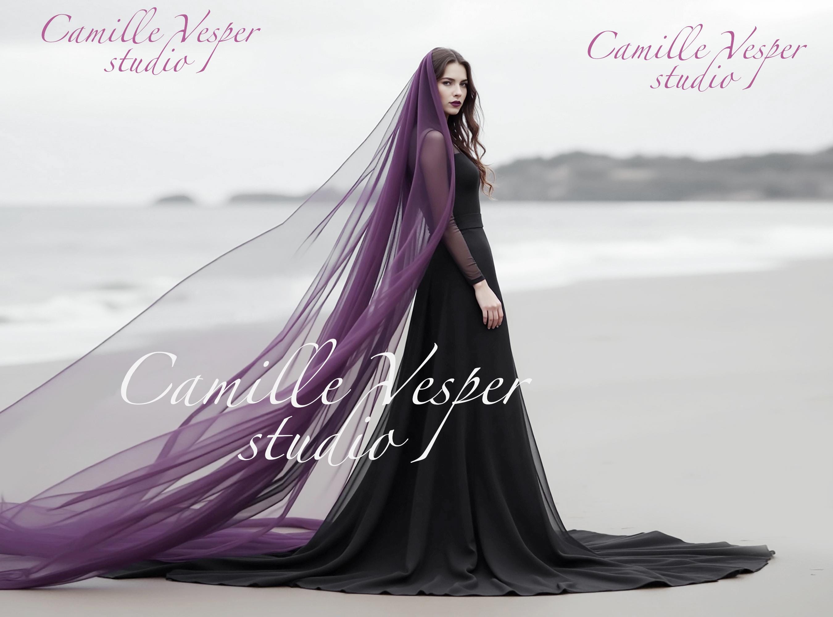 Goth Purple Veil. Plum Bridal Veil. Two Tier Dark Purple Veil. Long ...