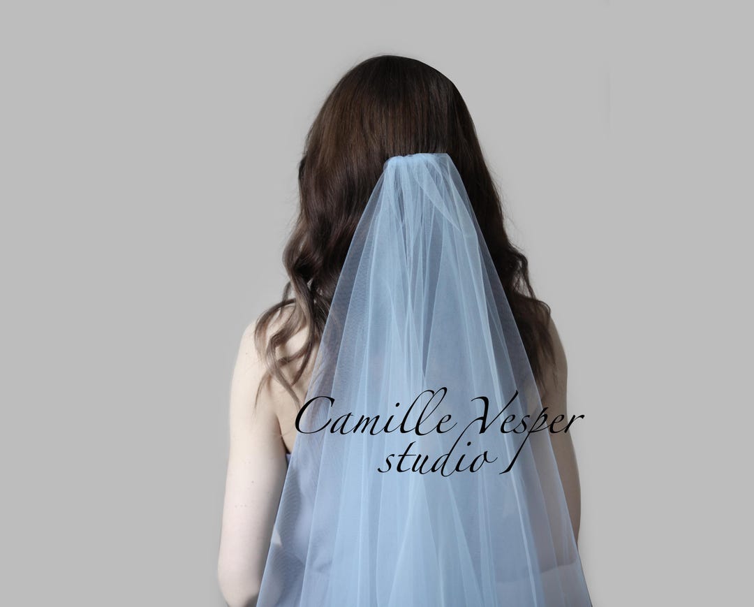 Soft Tulle Pastel Blue Two Tier Bridal Veil. Light Blue Wedding Veil ...