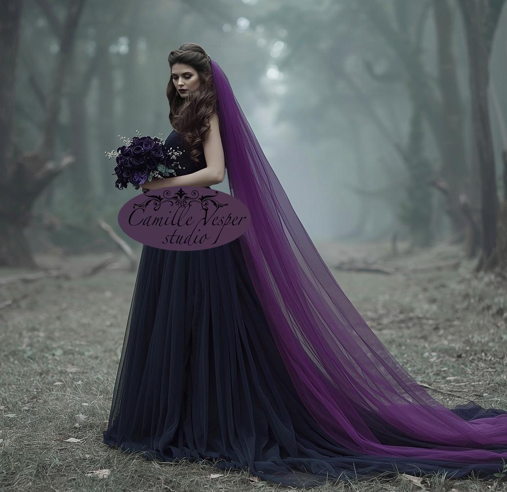 Gothic Purple Veil - Dark Purple Wedding Veil - Gothic Wedding Veil ...