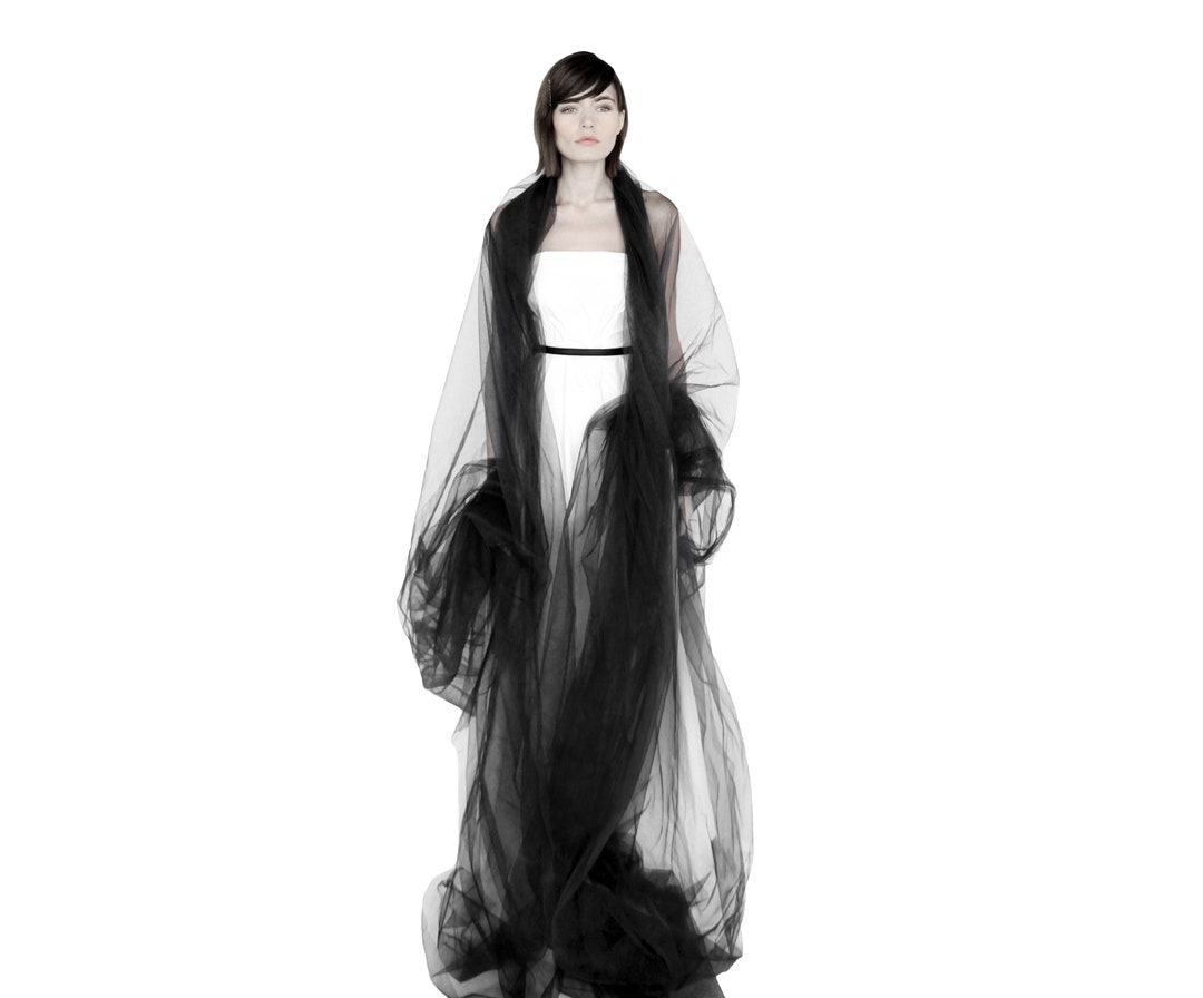 Long Black Sheer Shrug Wrap. Gothic Black Wedding Shawl Veil. - Etsy