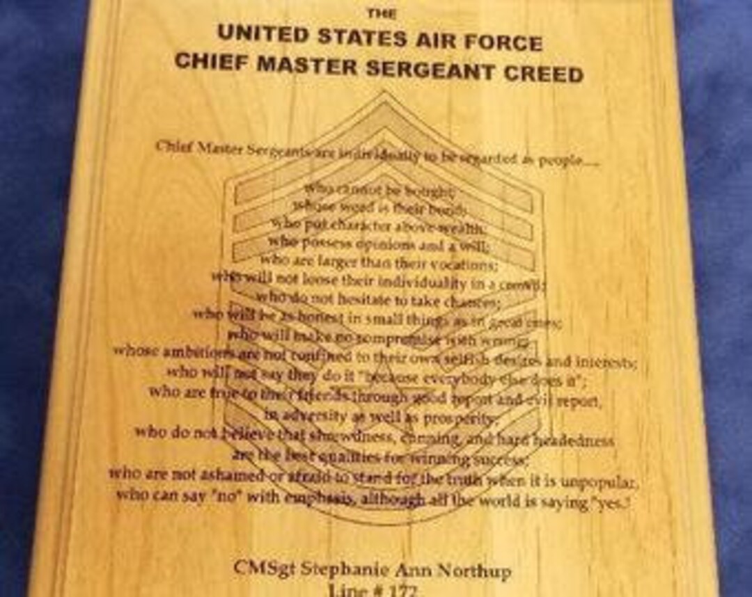 FREE Personalization USAF Chief Master Sergeant E-9 Creed Custom Wood ...