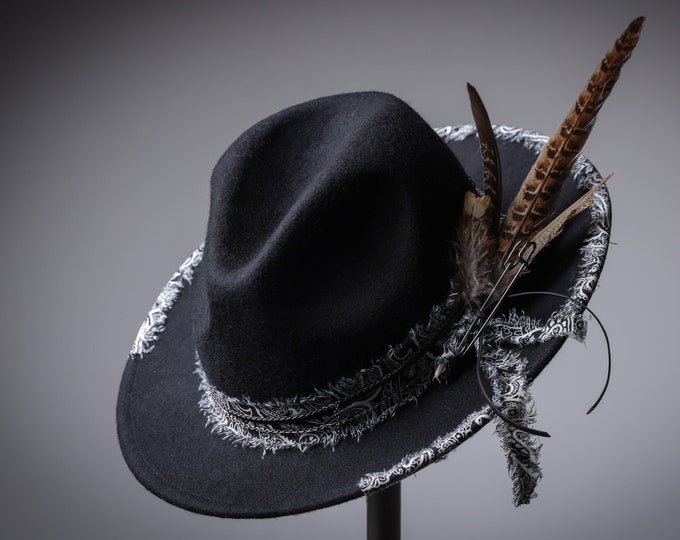 Western Pinched Dipped Crown Black Wool Felt Men Women Fedora Hat ...