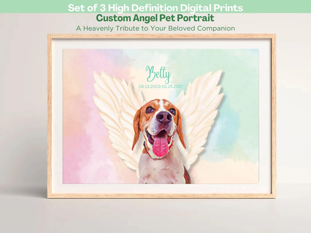 Custom Angel Wings Pet Portrait Beagle Poodle Golden Retriever All Pets ...