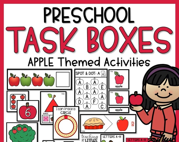 Preschool Task Boxes Apple Theme Preschool Activities Math & Literacy ...