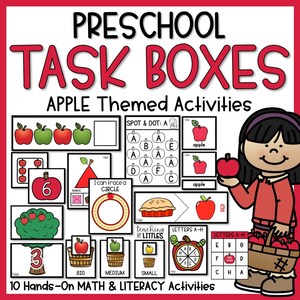 Preschool Task Boxes Apple Theme Preschool Activities Math & Literacy ...