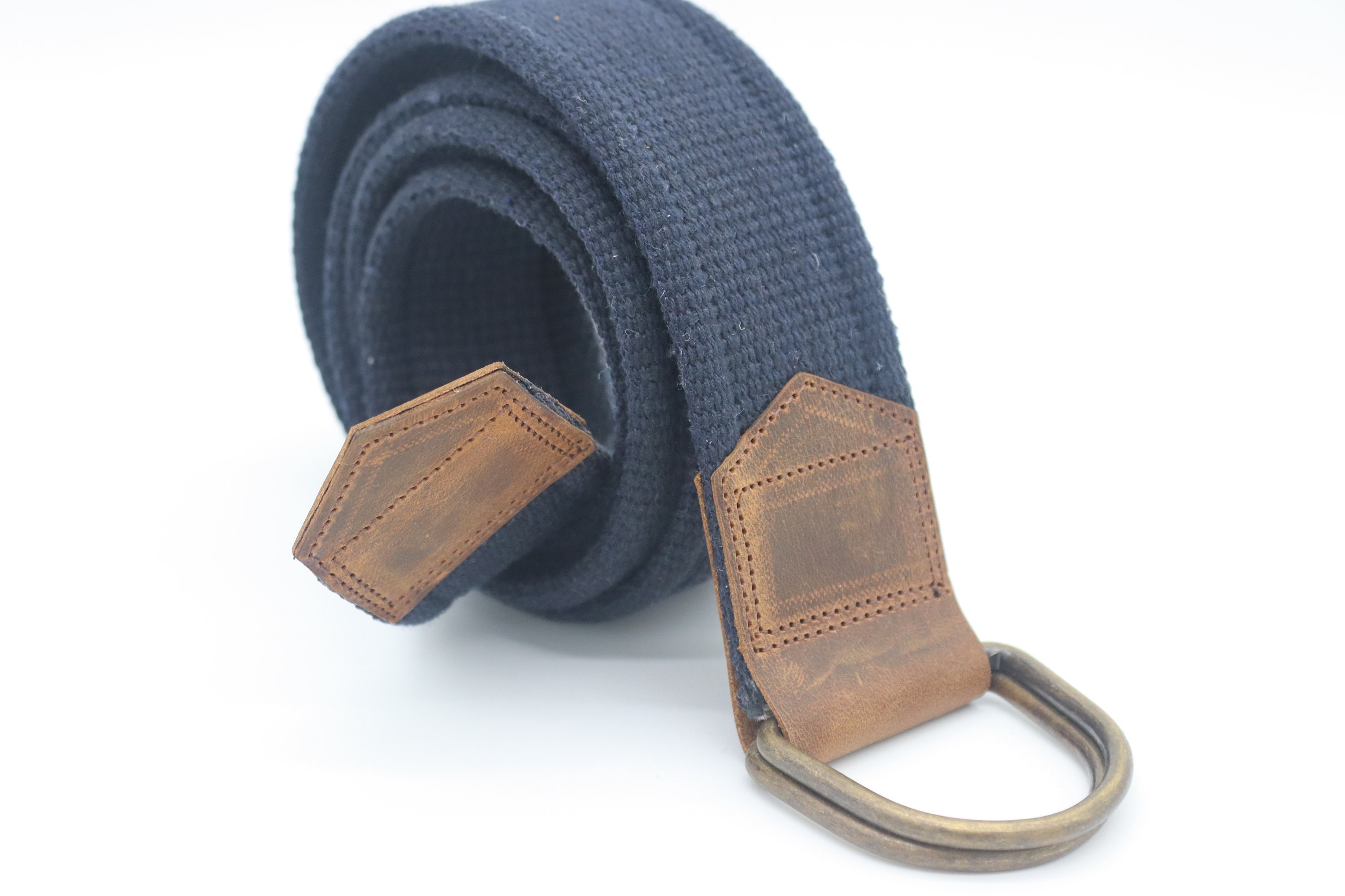 Navy Blue Webbing Belt With Detail Leather,unisex Canvas Belt , - Etsy