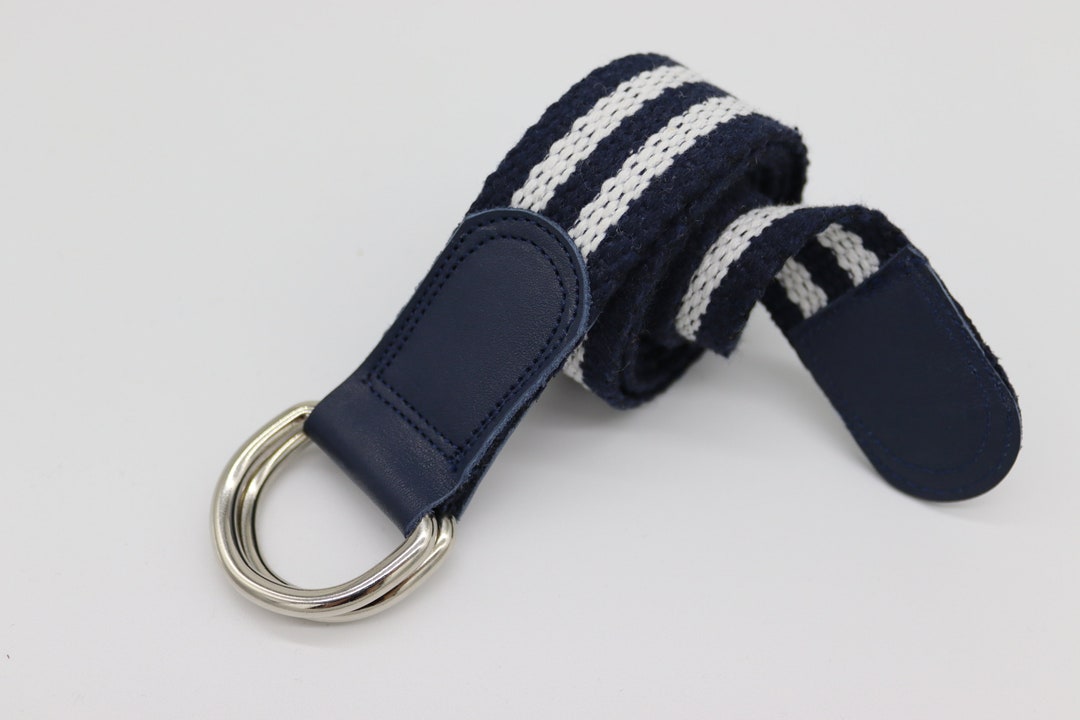 Navy Blue Leather 3cm Wide D-ring Navy White Striped Woven Belt - Etsy