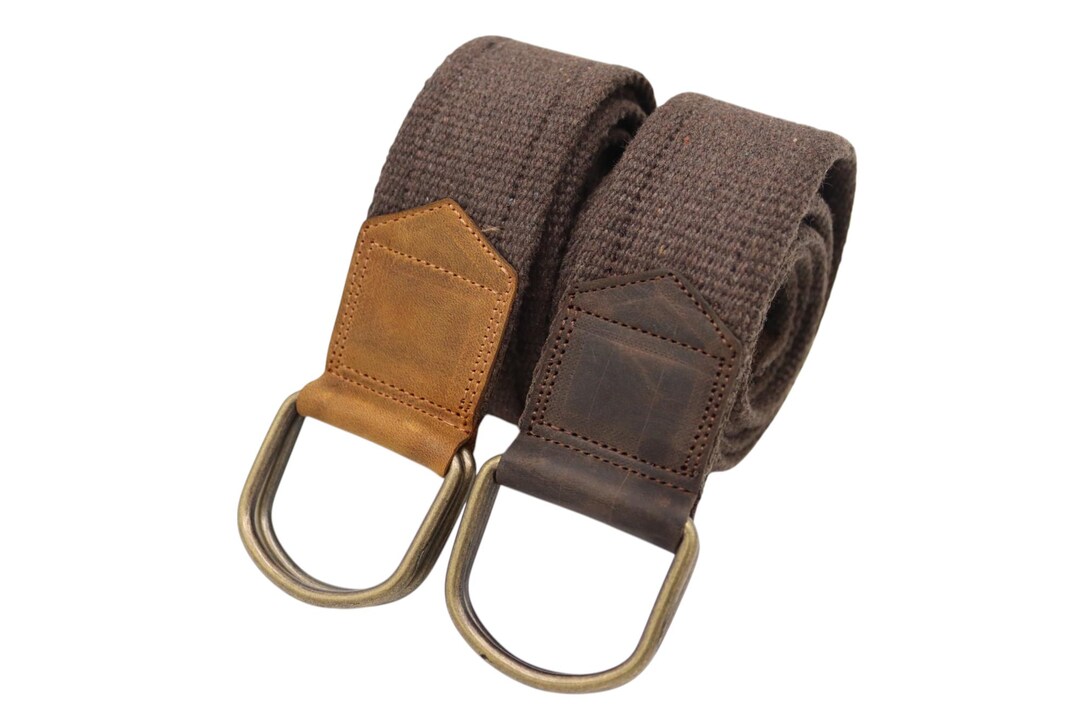 Unisex Brown D Ring Webbing Belt With Leather Detail - Etsy