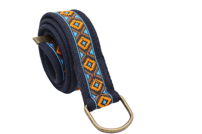 Vintage Unisex D Ring Canvas Southwest Aztec Design Belt,canvas Navy ...