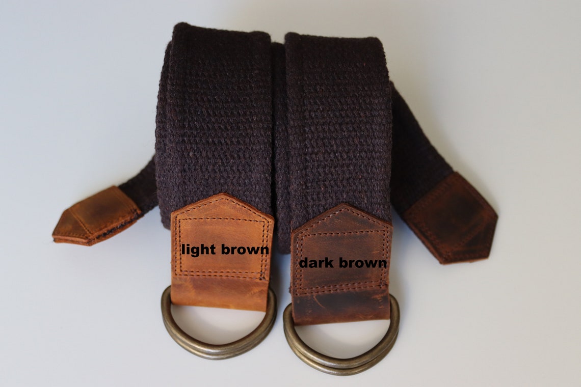 Unisex Brown D Ring Webbing Belt With Leather Detail - Etsy