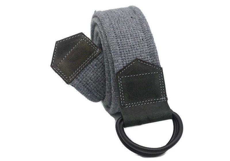 Dark Grey Canvas Web Belt With Black Leather Detail, D-ring Belt - Etsy