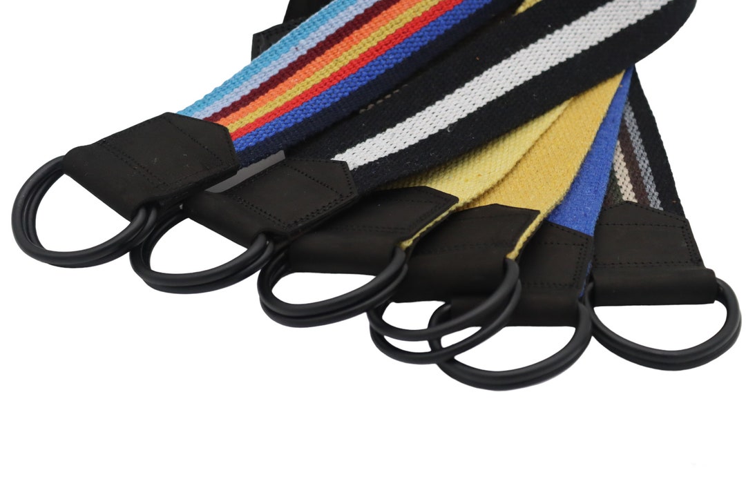 D Ring Woven Belt With Black Leather Detail,striped D Ring Web Belt ...