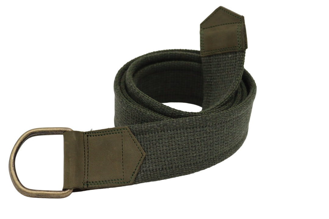 Unisex Green Webbing D Ring Belt With Leather Detail - Etsy