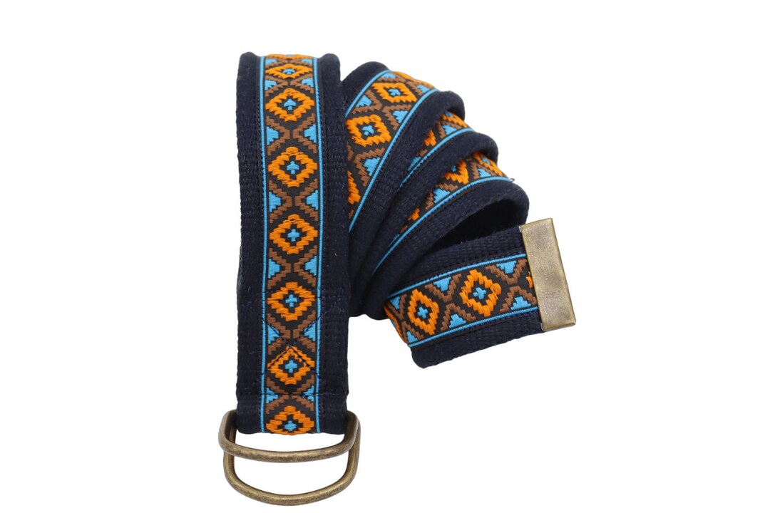 Vintage Unisex D Ring Canvas Southwest Aztec Design Belt,canvas Navy ...